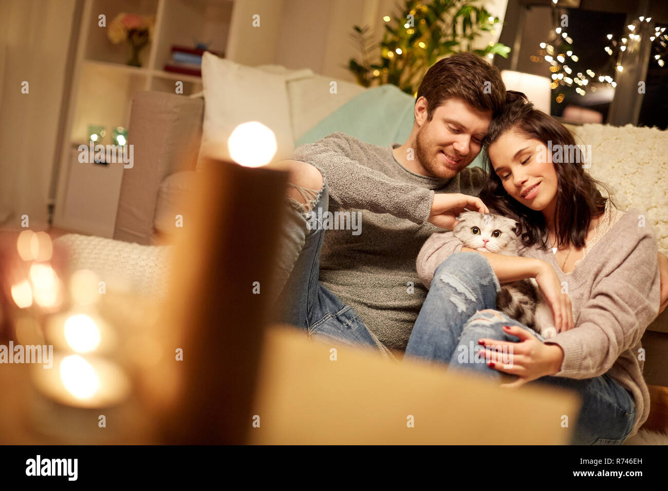 Beautiful woman stroking hugging cat hi-res stock photography and ...