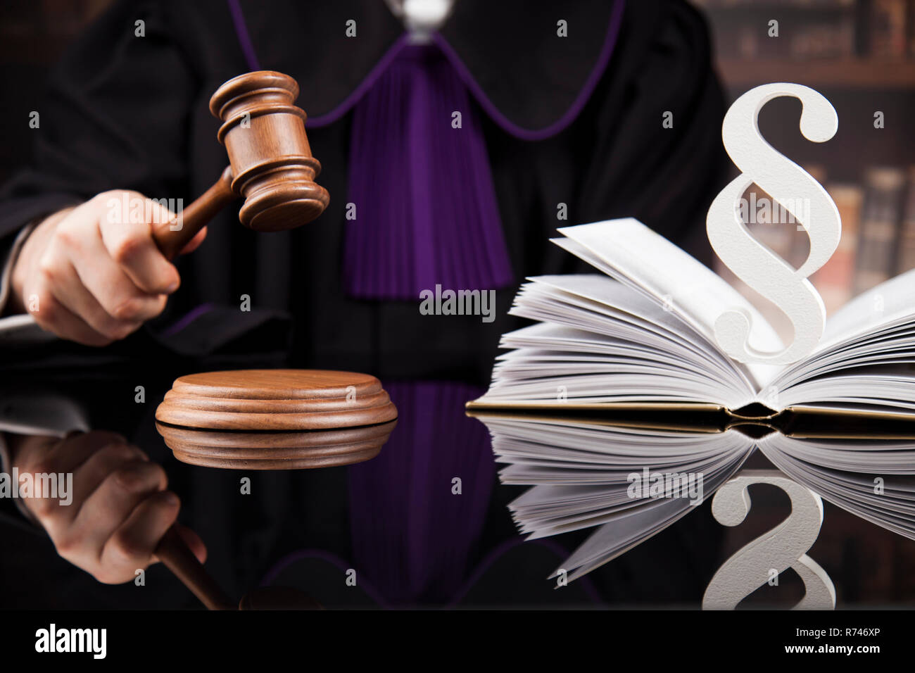 Striking mallet, Judgment concept, book background and Paragraph Stock ...