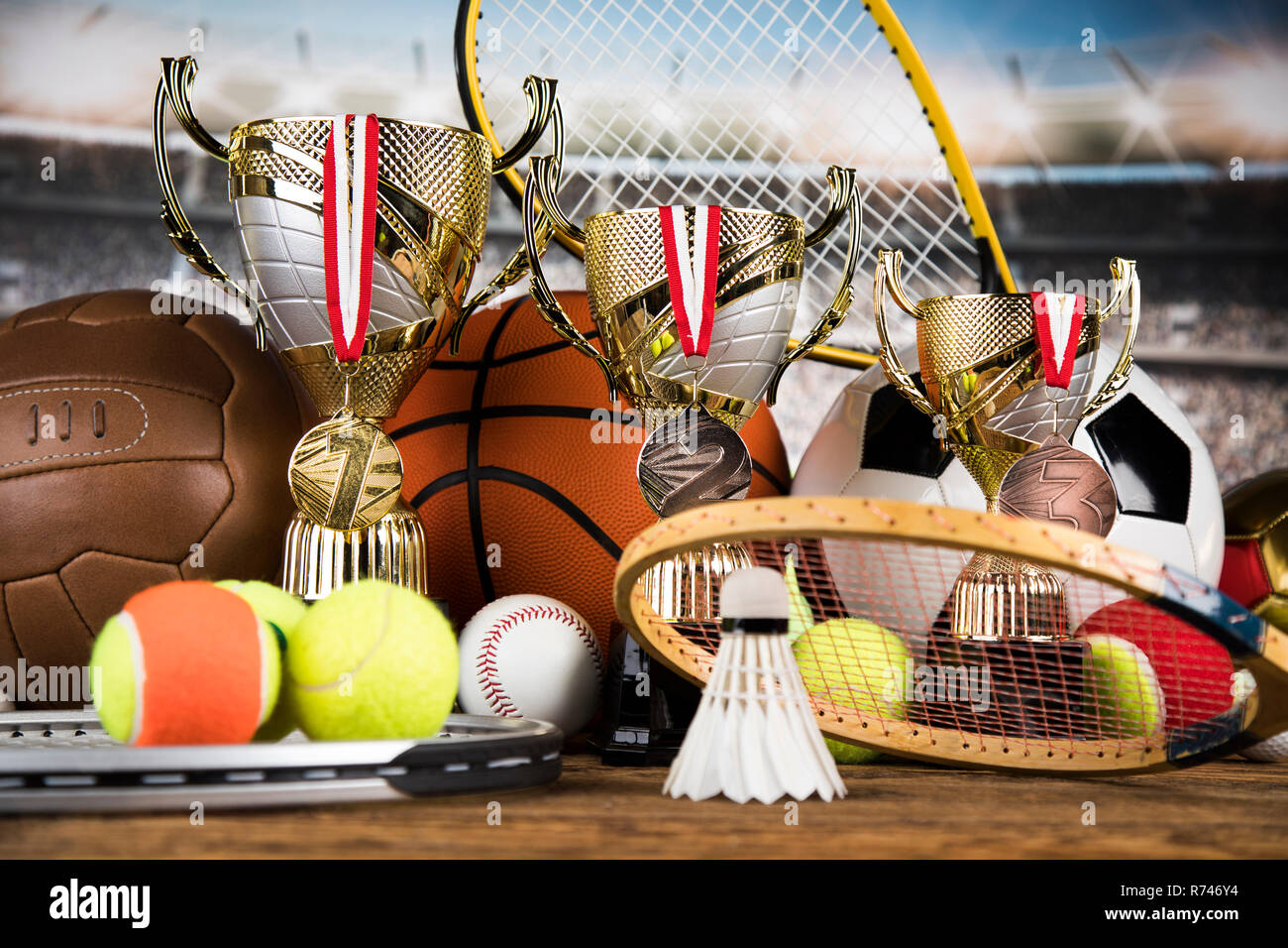 Achievement trophy, winning sport background Stock Photo - Alamy