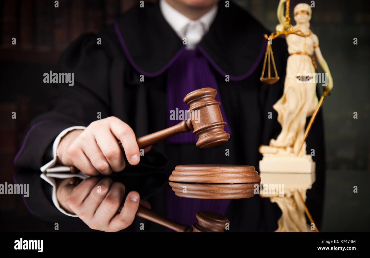 Justice and law concept. Male judge in a courtroom Stock Photo - Alamy