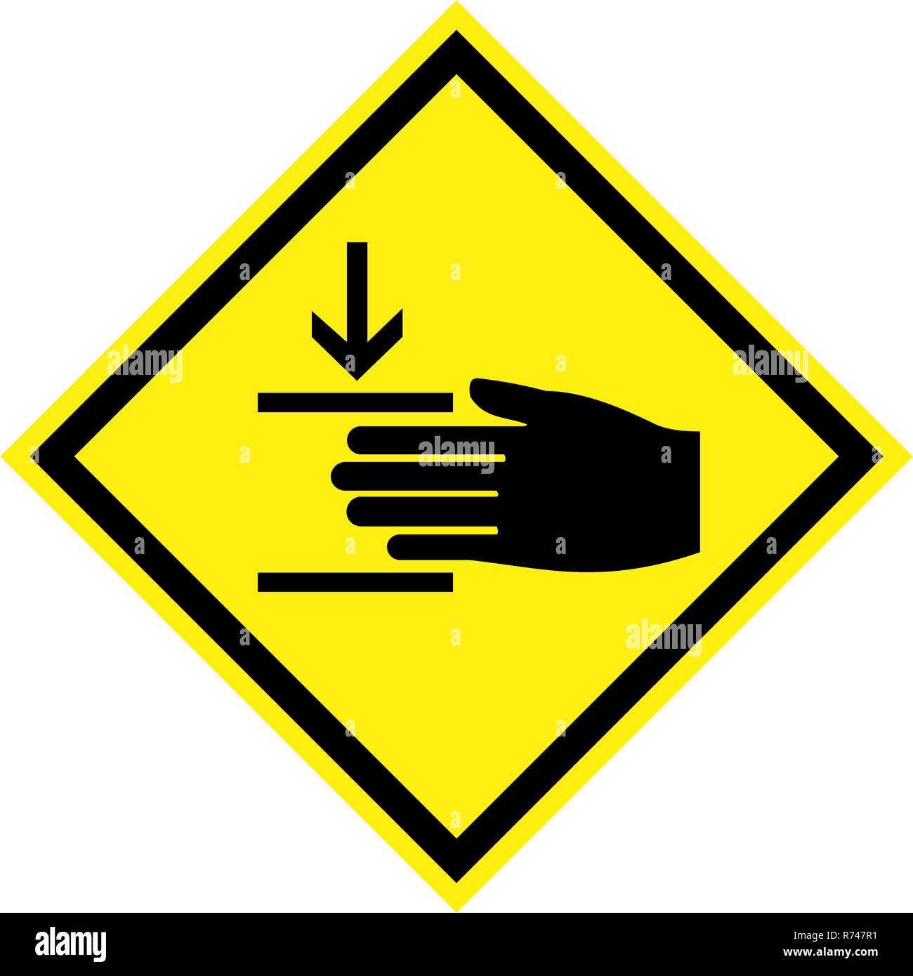 Yellow hazard sign with press machine symbol Stock Photo - Alamy