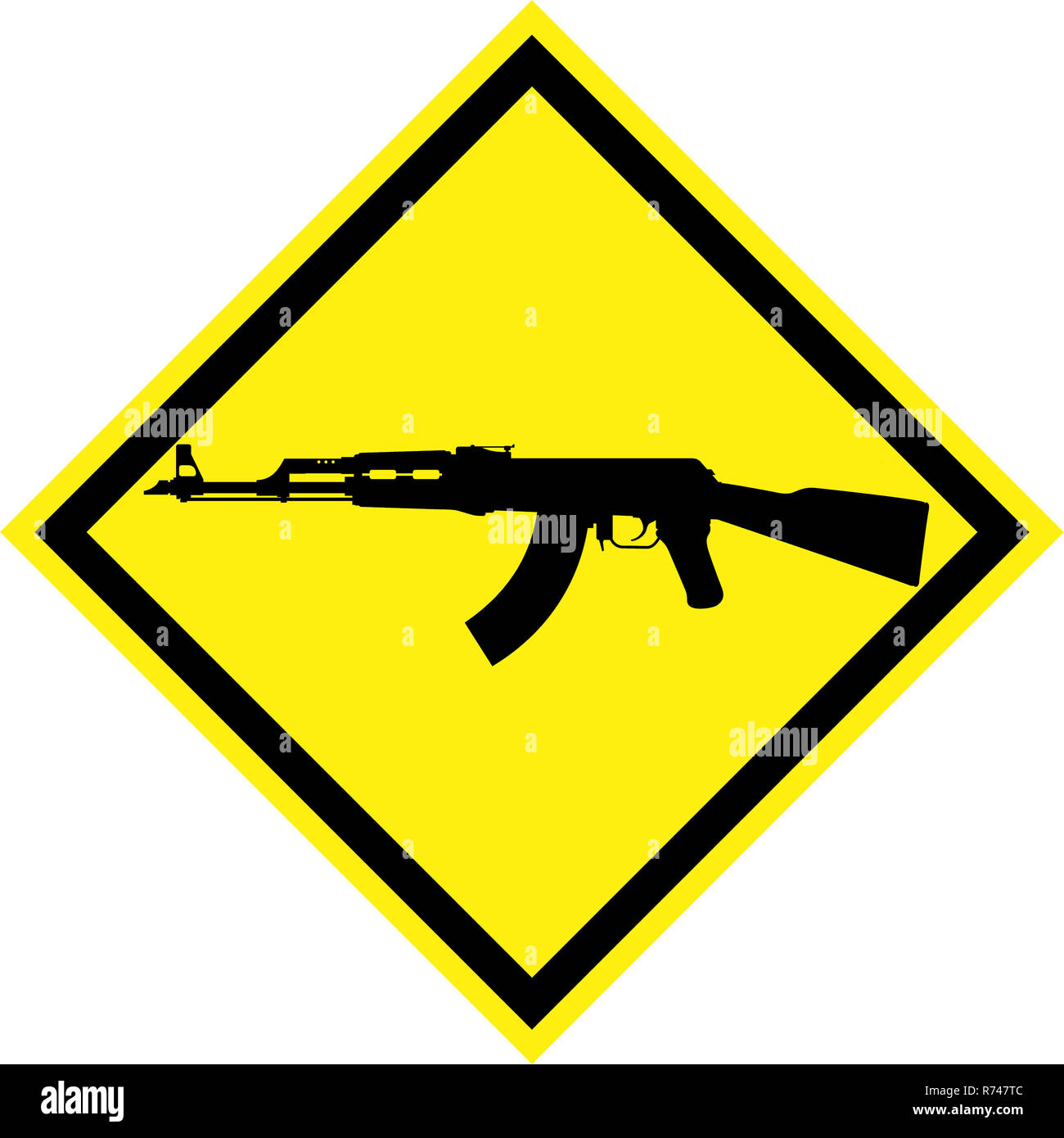 Yellow hazard sign with rifle symbol Stock Photo - Alamy