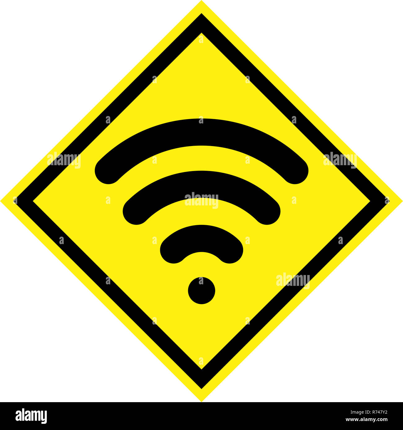 Yellow hazard sign with wireless symbol Stock Photo - Alamy