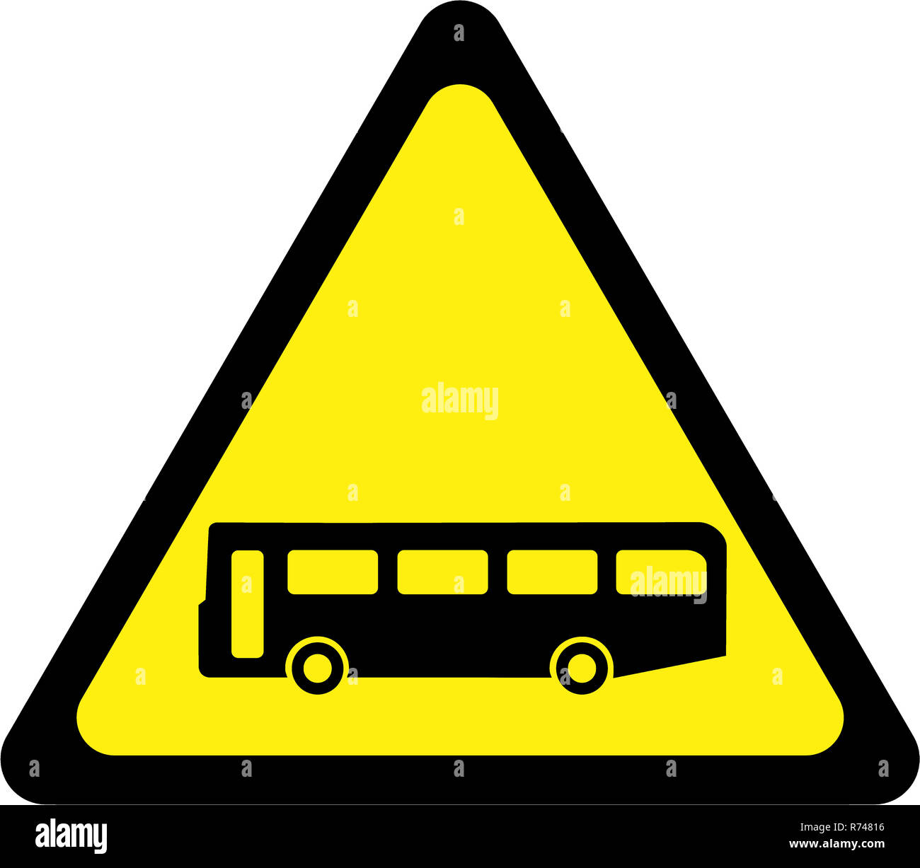 Yellow warning sign with bus symbol Stock Photo - Alamy