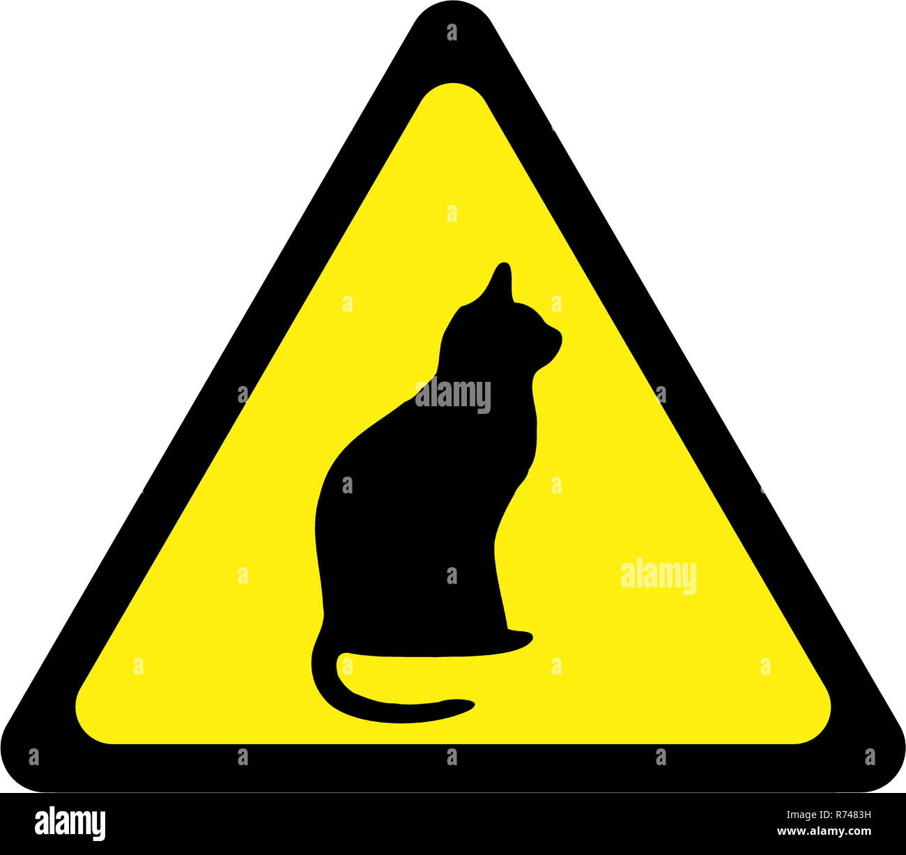 Yellow warning sign with cat symbol Stock Photo - Alamy