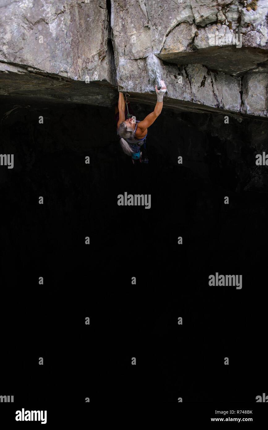 Trad climbing roof of My Little Pony route in Squamish, Canada Stock ...