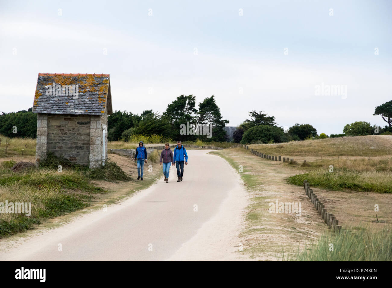 Carantec, France. The Ile Callot, a tidal island only accesible al low ...