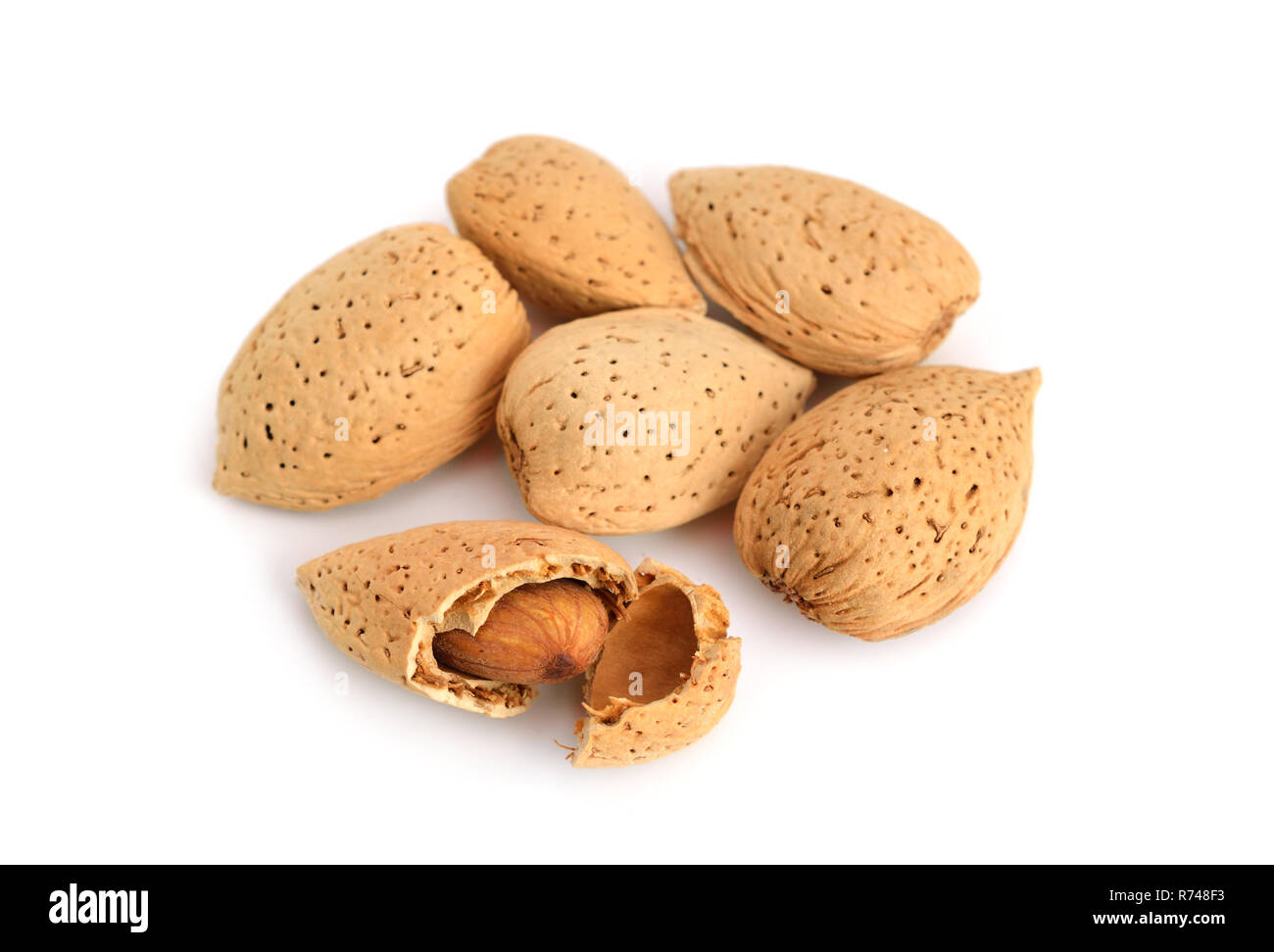 Almond in shell and shelled isoalted on white background Stock Photo ...