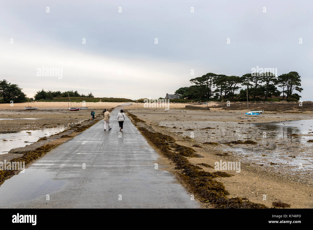 Carantec, France. The submersible passage to Ile Callot, a tidal island ...