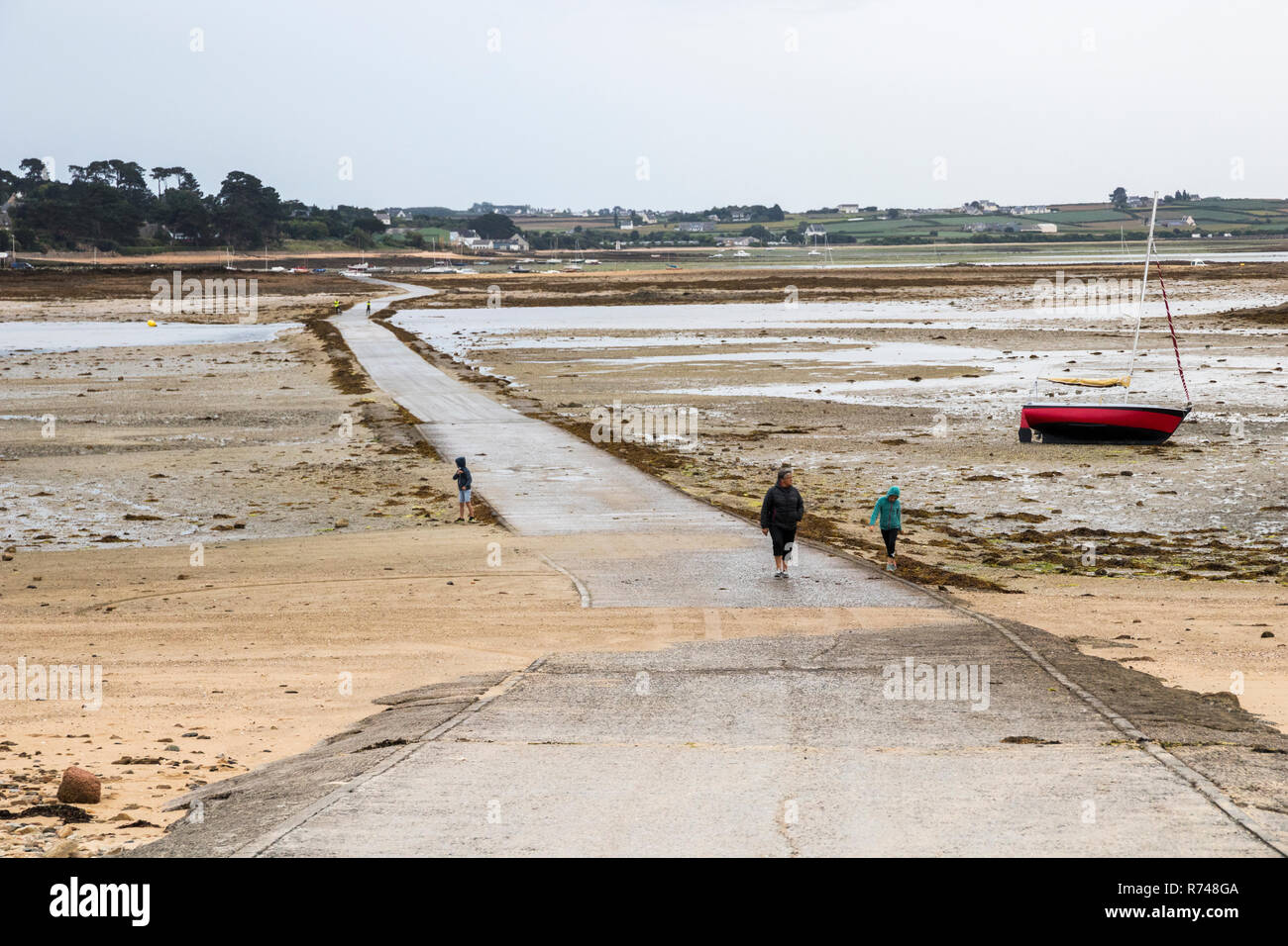 Carantec, France. The submersible passage to Ile Callot, a tidal island ...