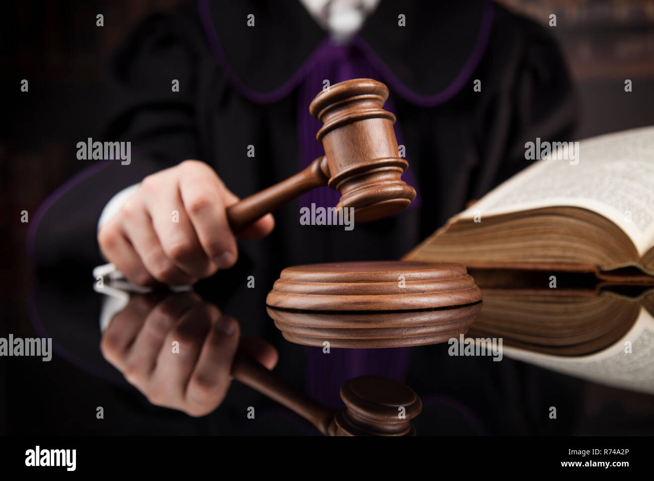 Justice and law concept. Male judge in a courtroom Stock Photo - Alamy