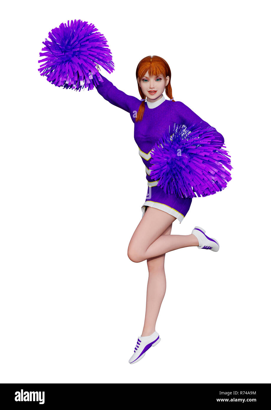 3D Rendering Cheerleader with Pompoms on White Stock Photo - Alamy