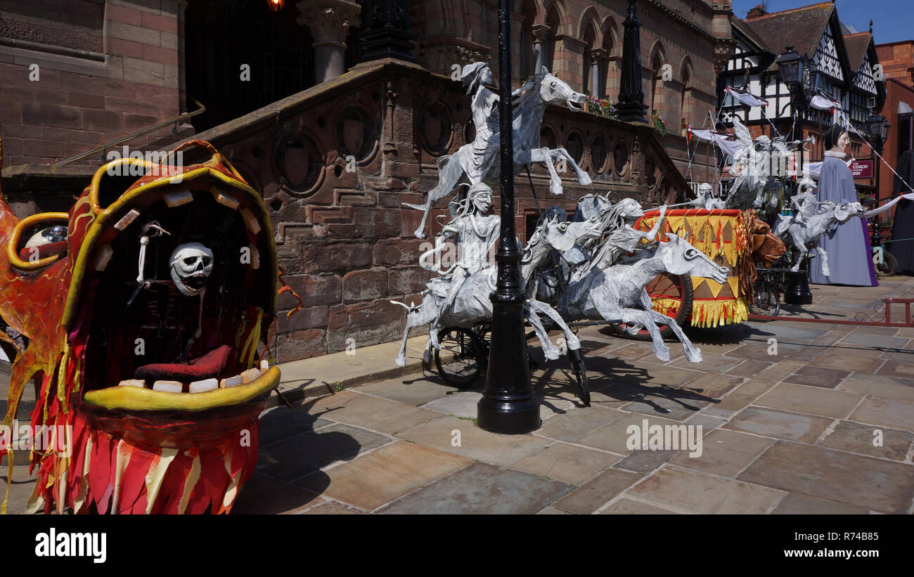 Some Midsummer Watch Parade participants line up –a dragon, mystical ...