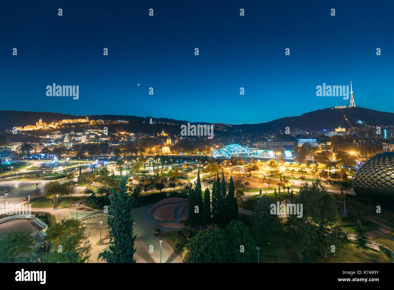 Tbilisi, Georgia. Modern Urban Night Cityscape. Evening Night Scenic ...