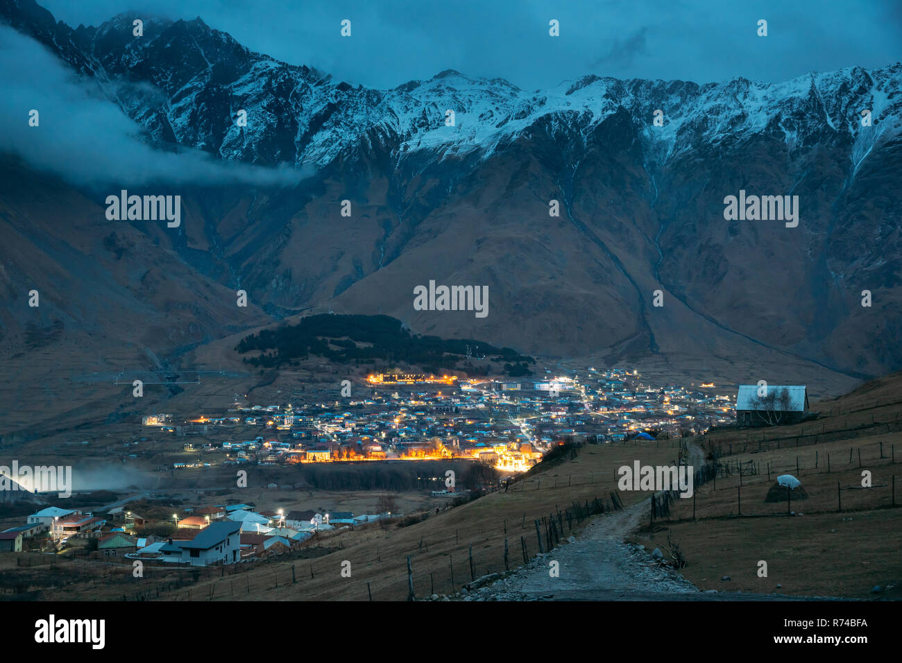 Stepantsminda, Georgia. Countryside Landscape At Evening Night Time On ...