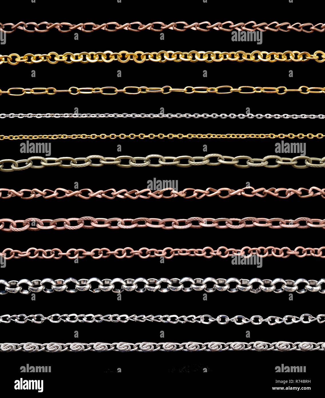 Collection of chains on a black background Stock Photo - Alamy