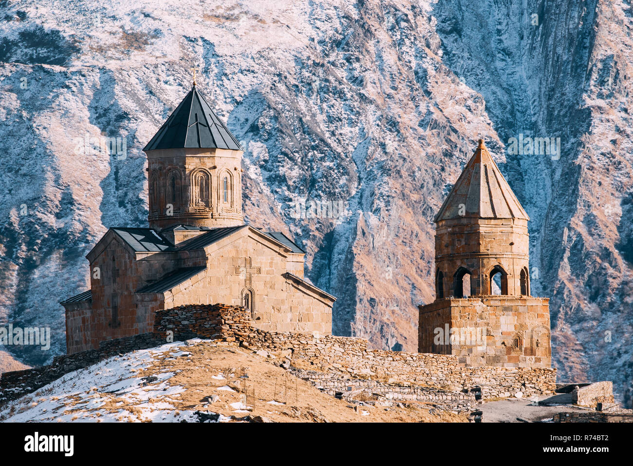 Stepantsminda, Gergeti, Georgia. Famous Gergeti Trinity Tsminda Sameba ...