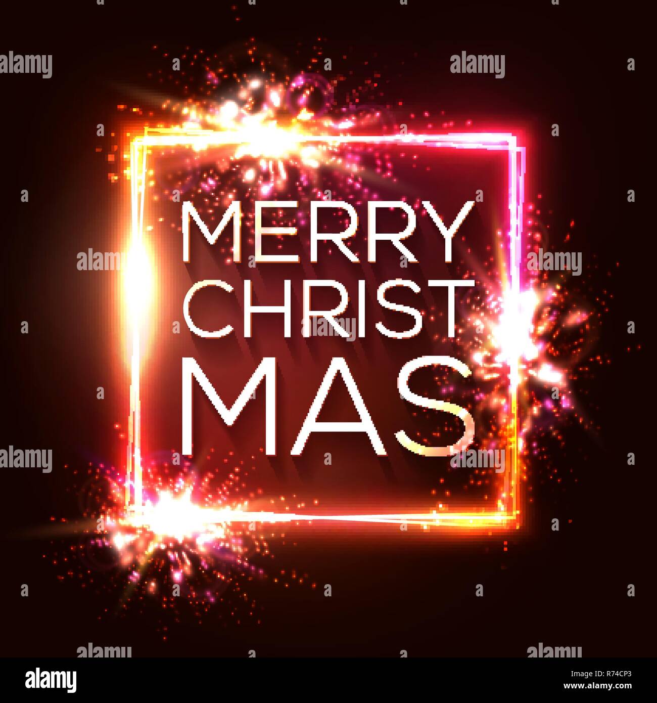 Christmas lights background. Square neon frame. Glowing decoration ...