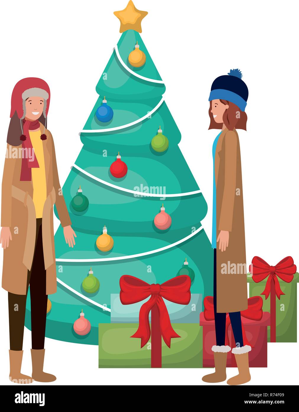 women with christmas tree and gifts avatar Stock Vector Image & Art - Alamy