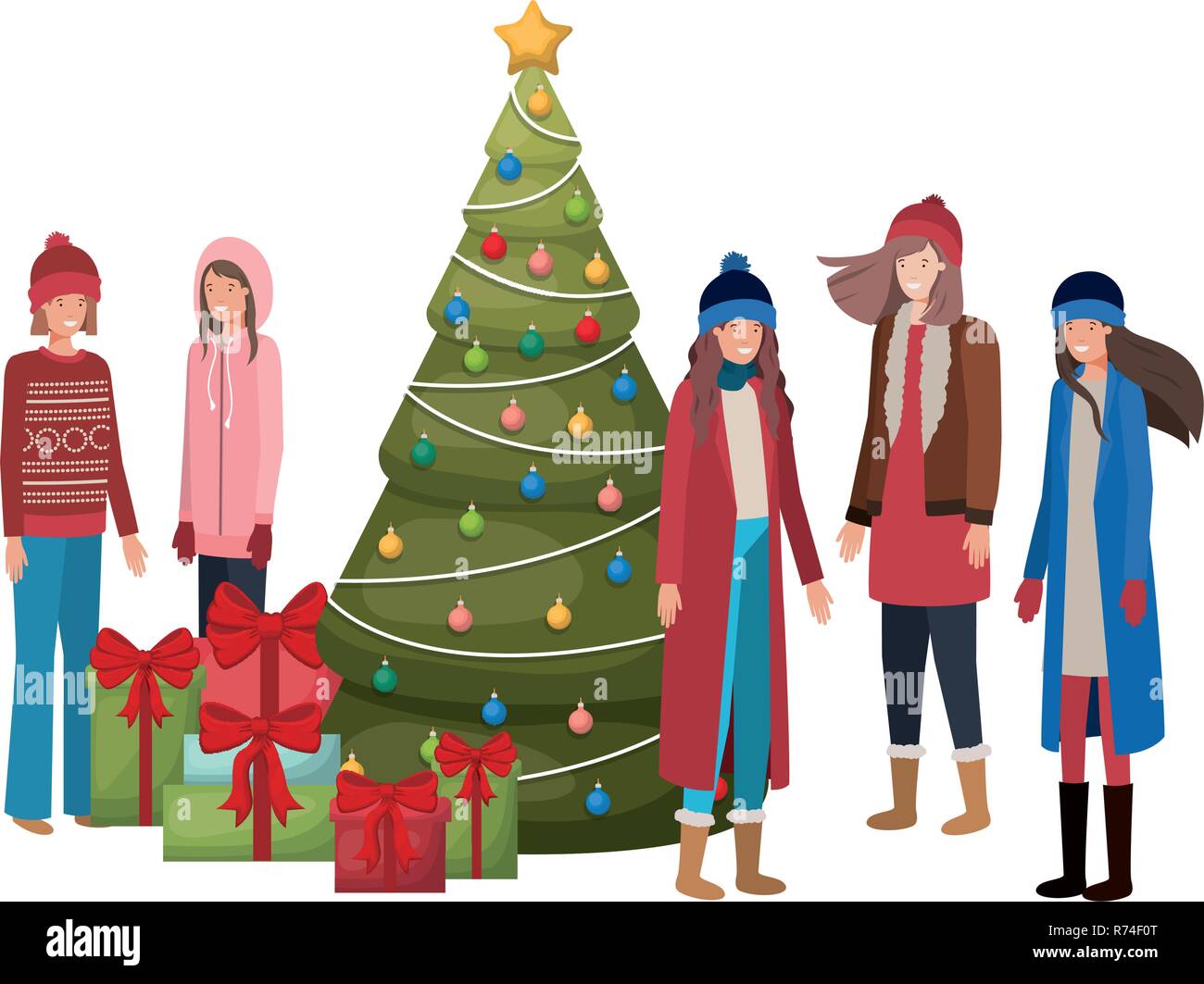 women with christmas tree and gifts avatar Stock Vector Image & Art - Alamy