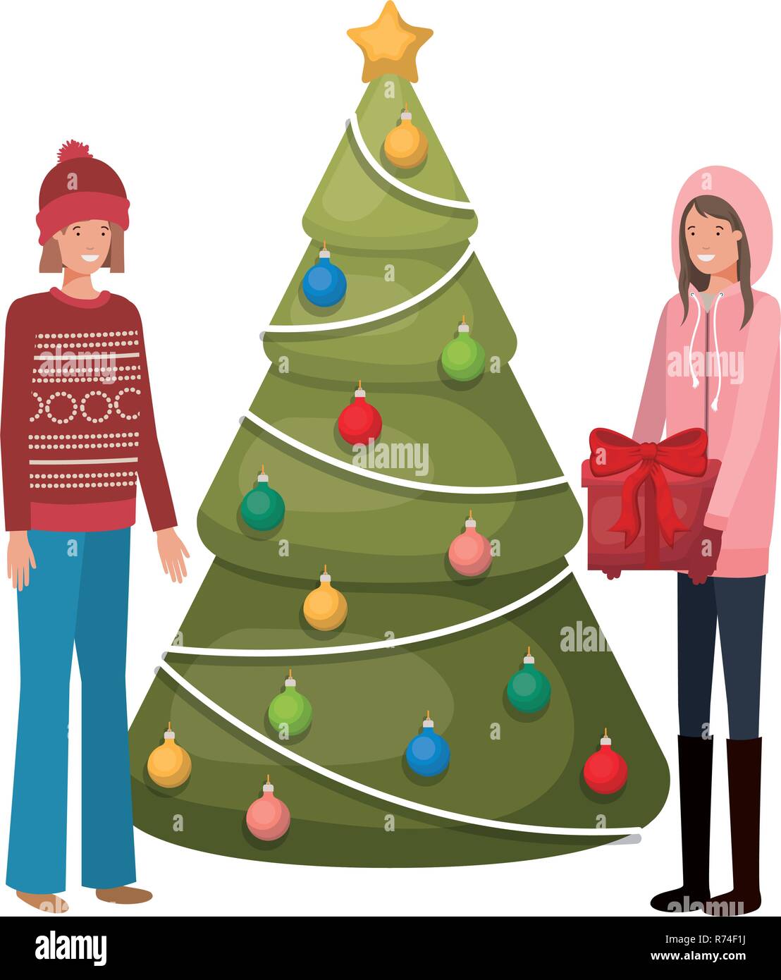 women with christmas tree and gift avatar Stock Vector Image & Art - Alamy