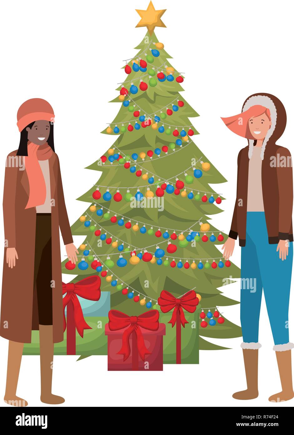 women with christmas tree and gifts avatar Stock Vector Image & Art - Alamy