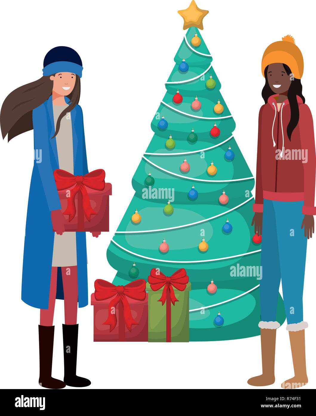 women with christmas tree and gifts avatar Stock Vector Image & Art - Alamy