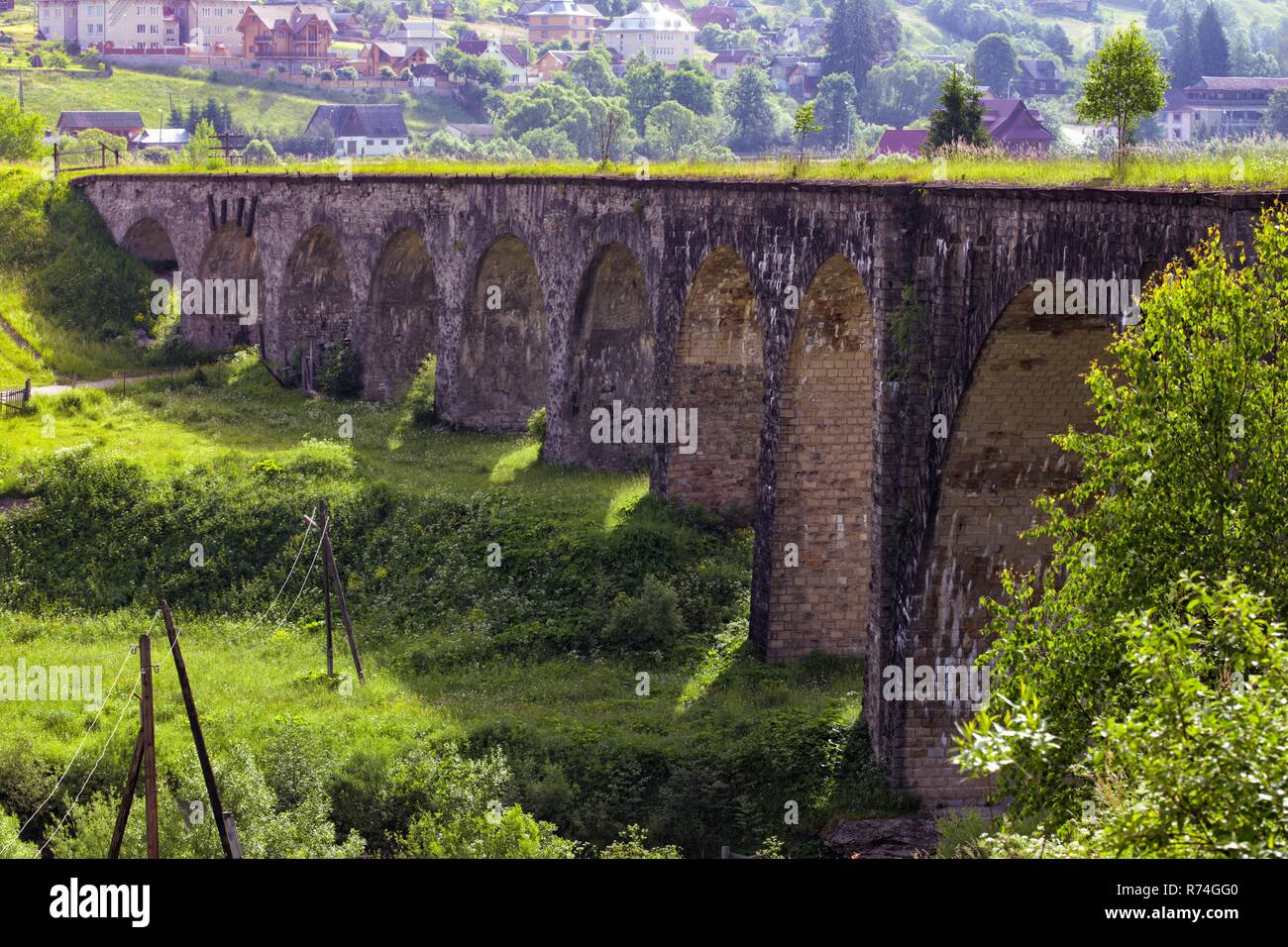 old arch bridge in Vorokhta village, Carpathian Mountains - Ukraine ...