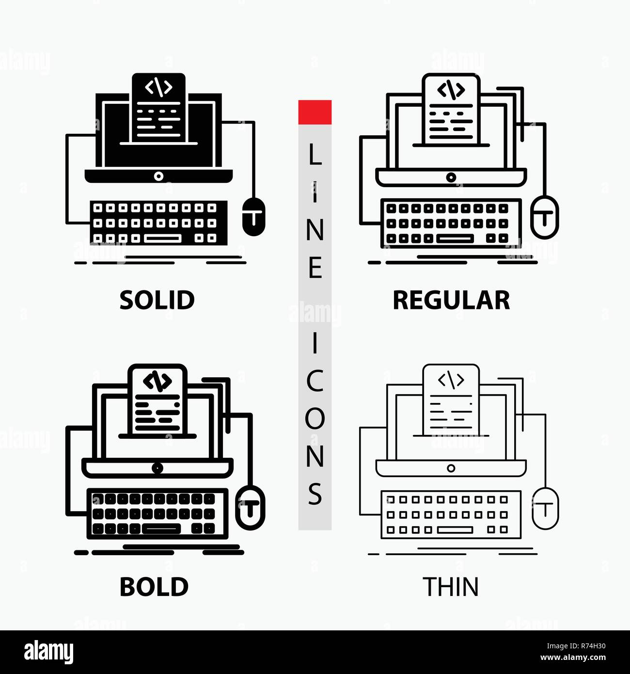 Code Coding Computer Monoblock Screen Icon In Thin Regular Bold Line And Glyph Style