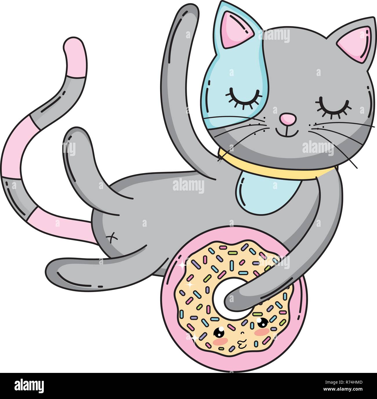 cute cat with donut Stock Vector Image & Art - Alamy