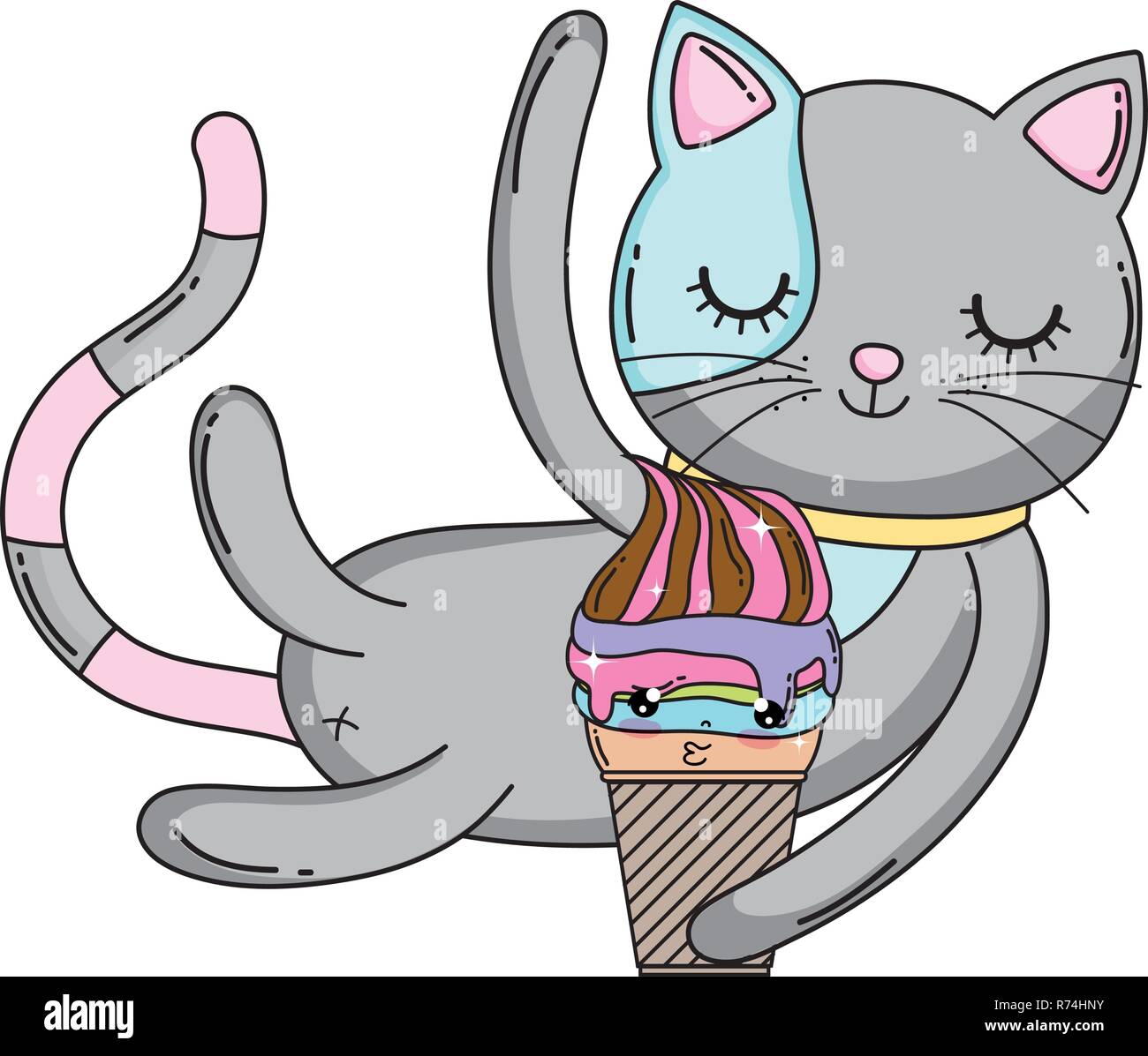 cute cat with ice cream Stock Vector Image & Art - Alamy