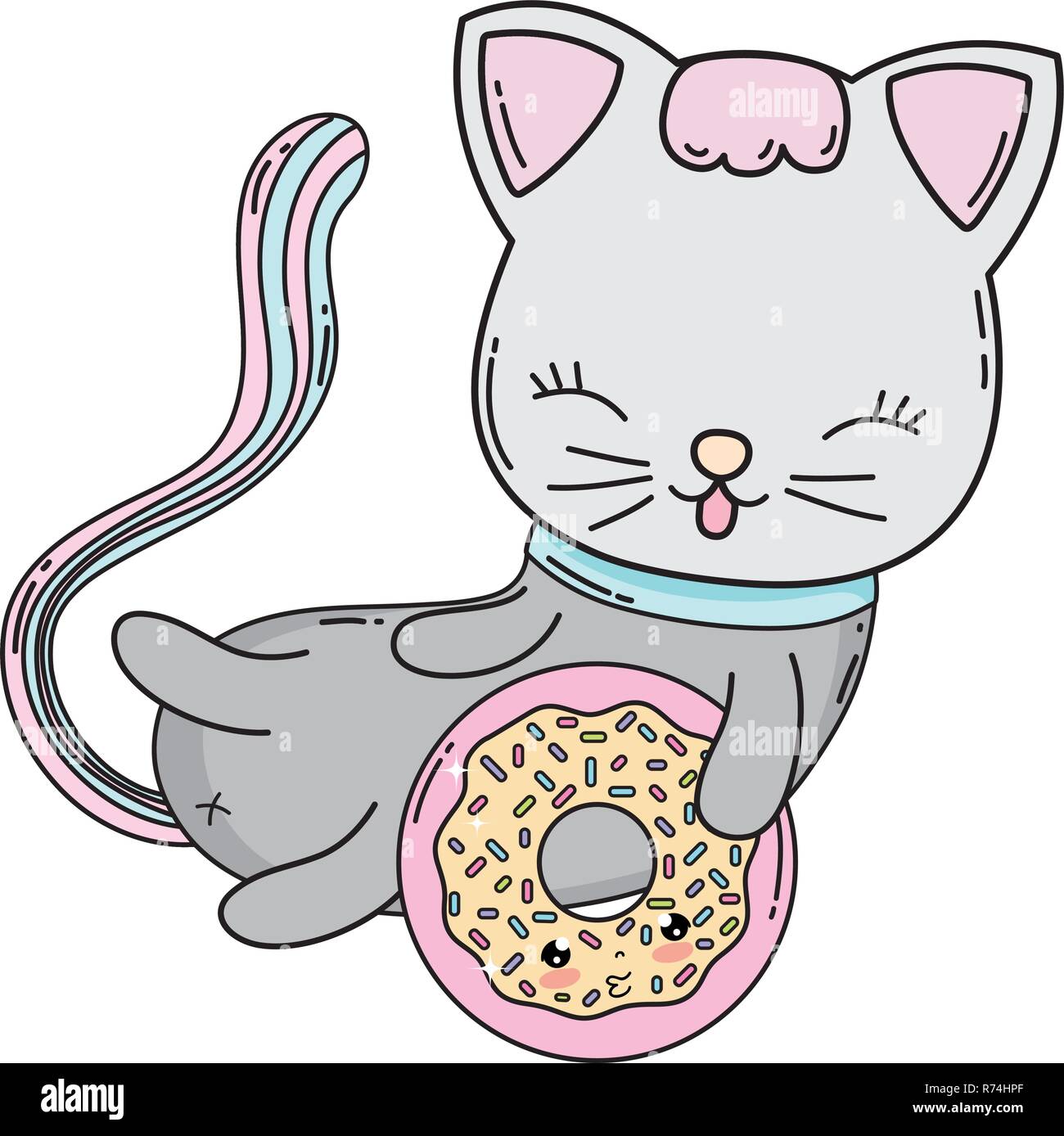 cute cat with donut Stock Vector Image & Art - Alamy