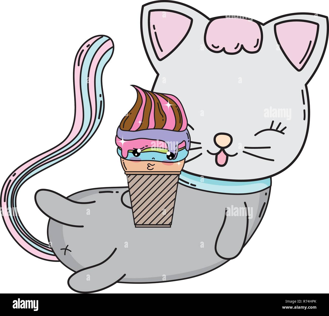cute cat with ice cream Stock Vector Image & Art - Alamy