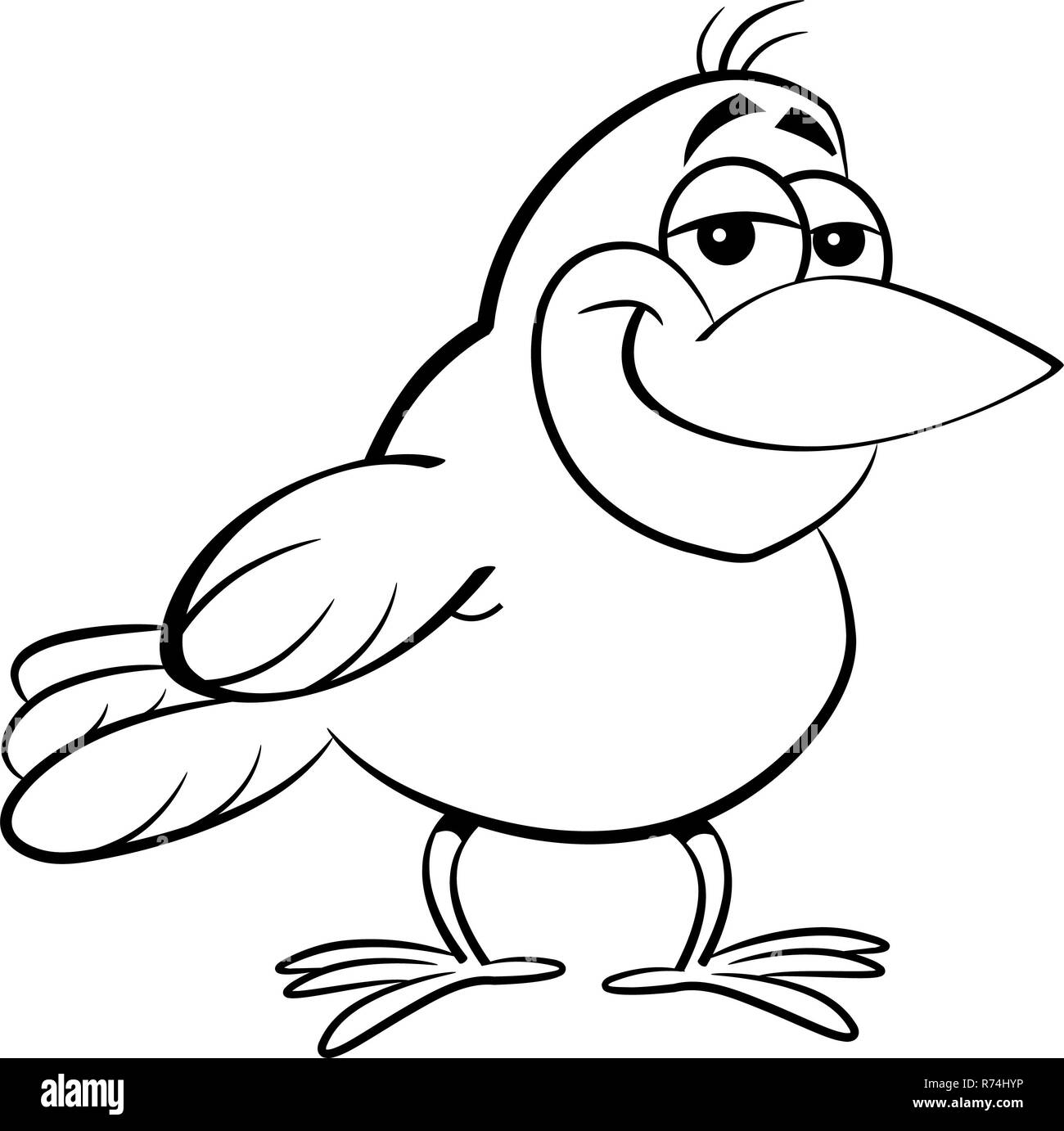 Black and white illustration of a smiling bird Stock Photo - Alamy