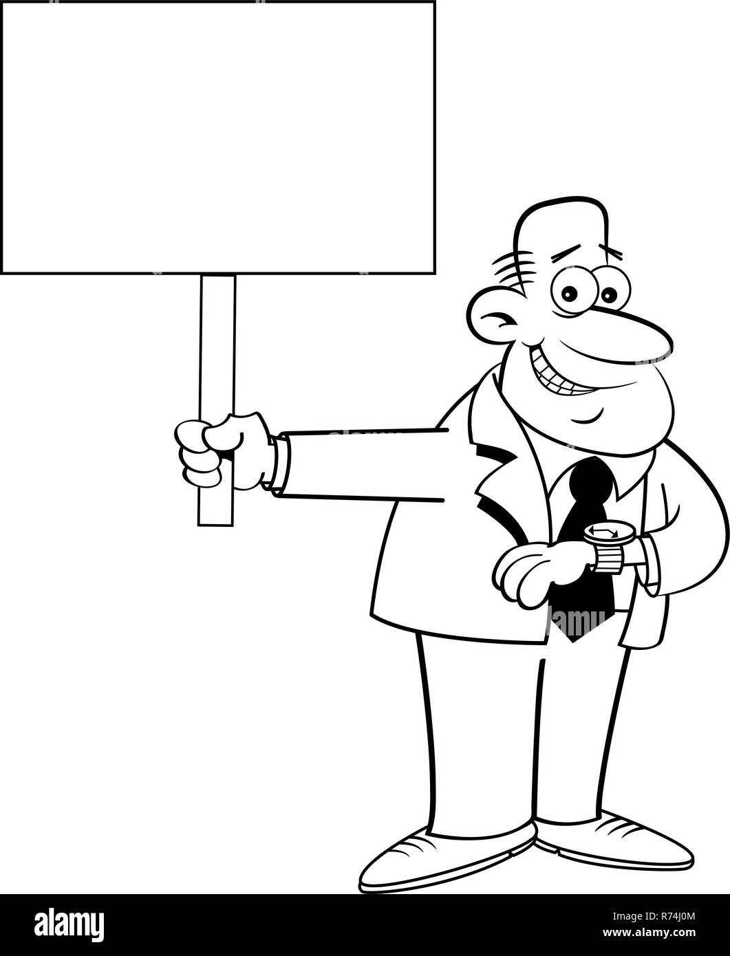 Cartoon man looking at watch Black and White Stock Photos & Images - Alamy
