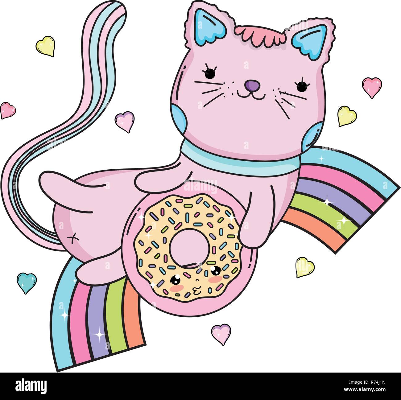 cute cat with donut in rainbow Stock Vector Image & Art - Alamy
