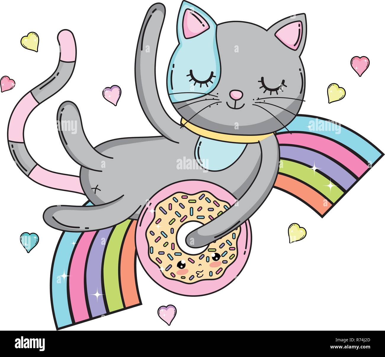 cute cat with donut in rainbow Stock Vector Image & Art - Alamy