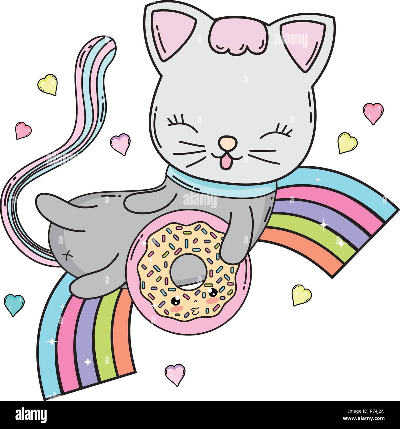cute cat with donut in rainbow Stock Vector Image & Art - Alamy