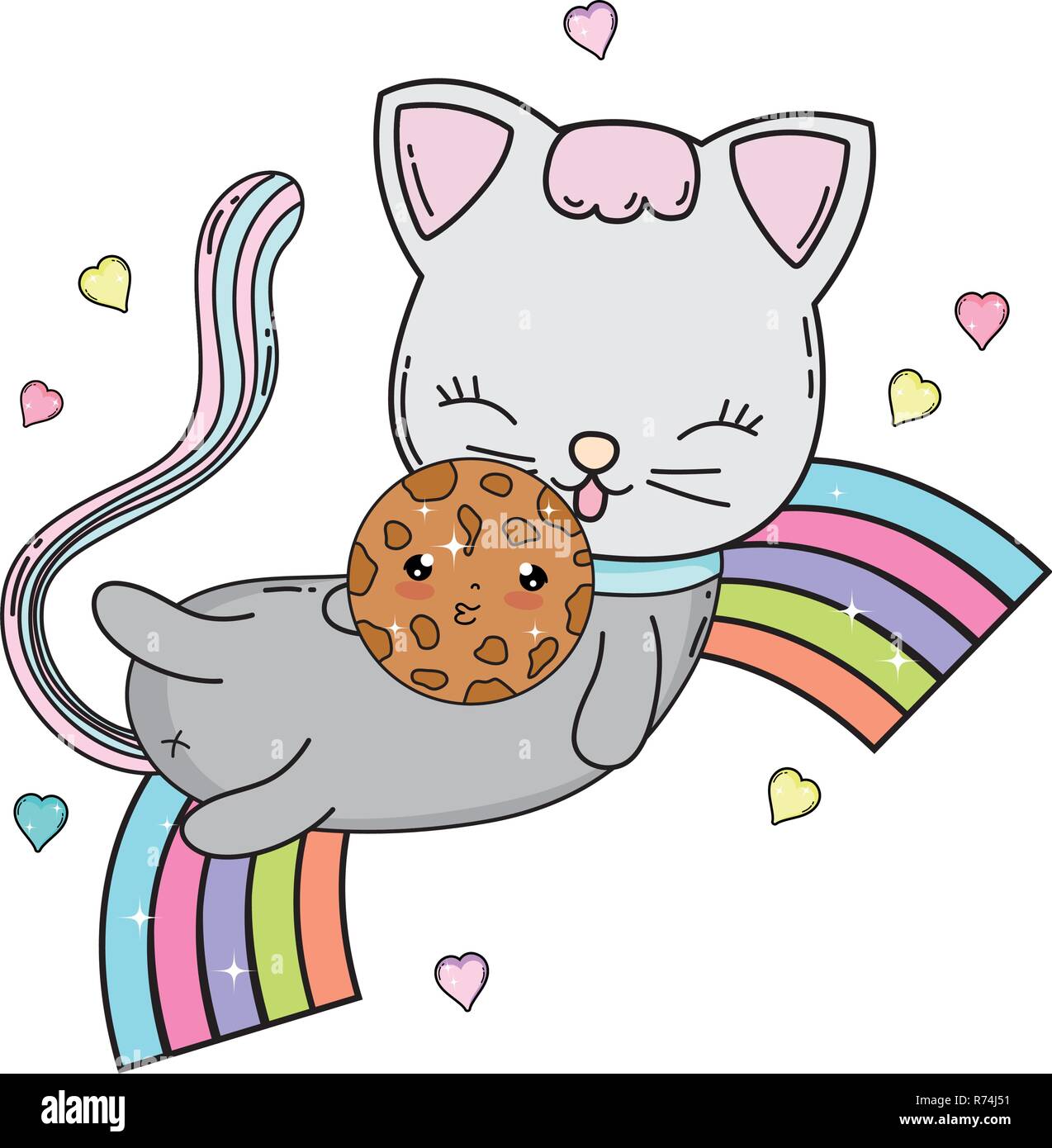 cute cat with cookie in rainbow Stock Vector Image & Art - Alamy
