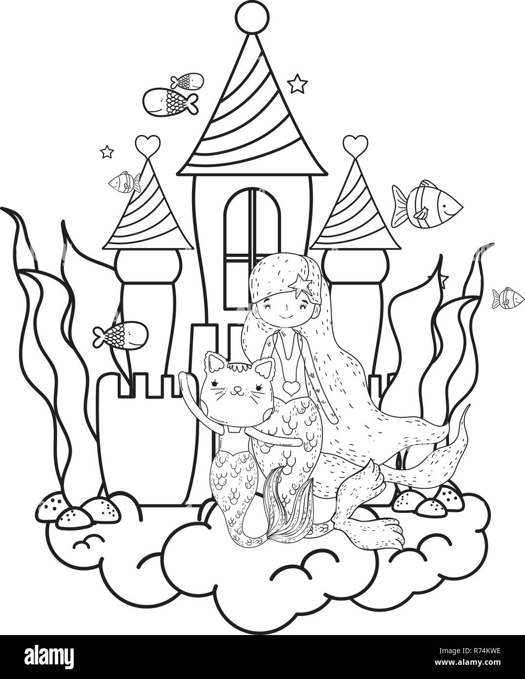 cute purrmaid and mermaid with castle Stock Vector Image & Art - Alamy