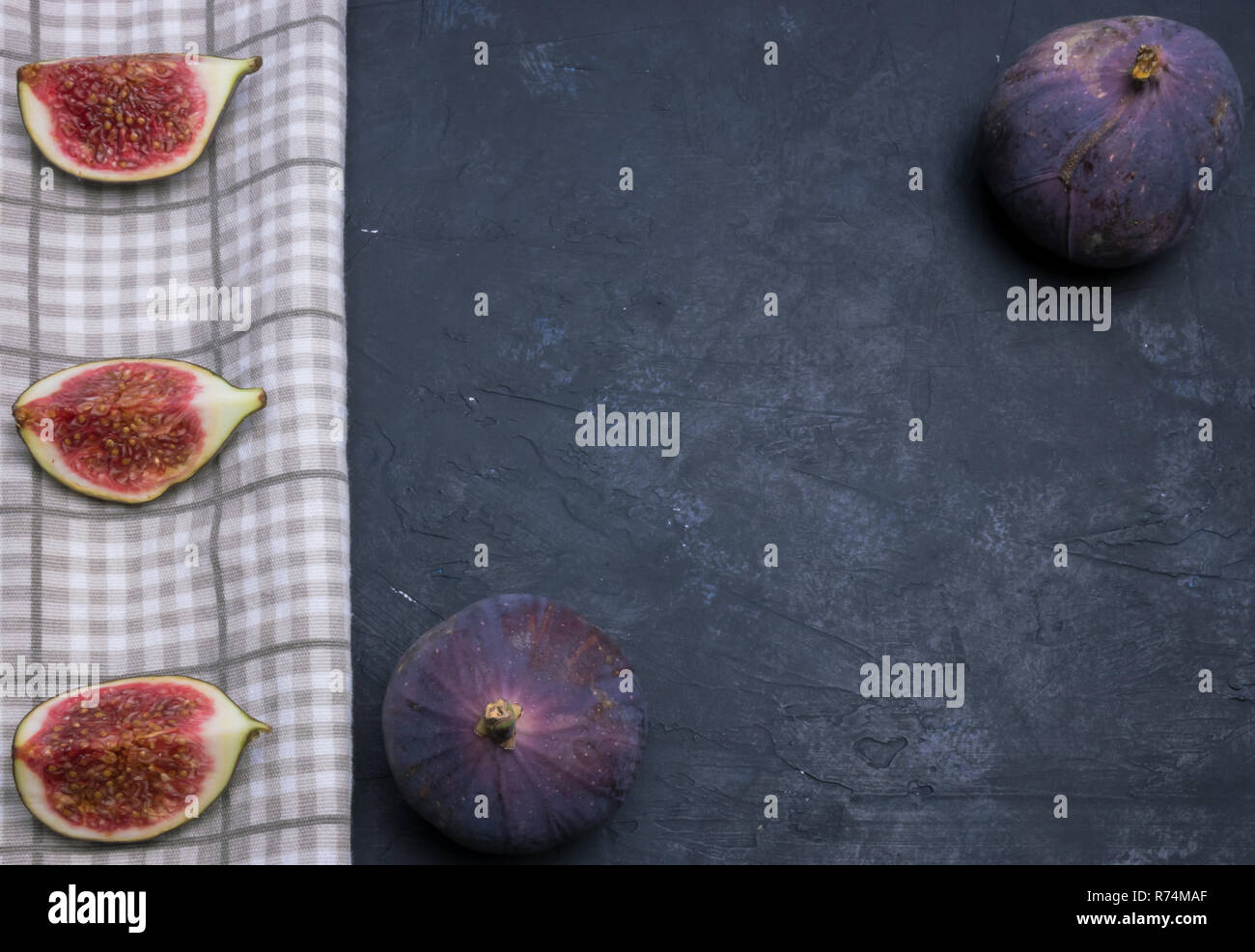 Fresh figs. Food photography. Creative scheme of whole and sliced figs ...