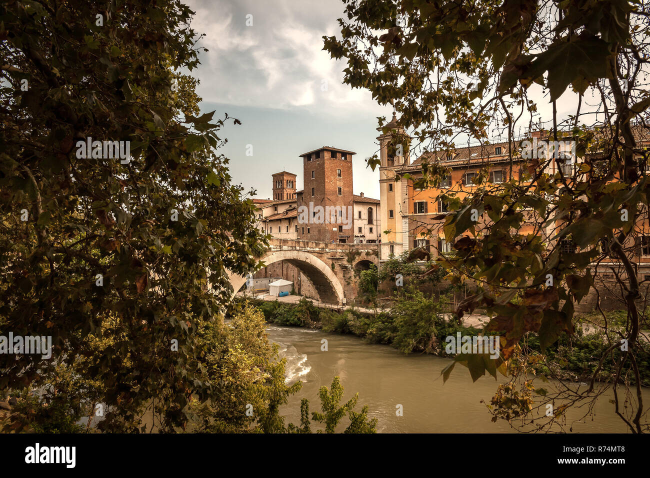Late Autumn in Rome, Italy. Roman famous Bridges over Tiber Stock Photo ...