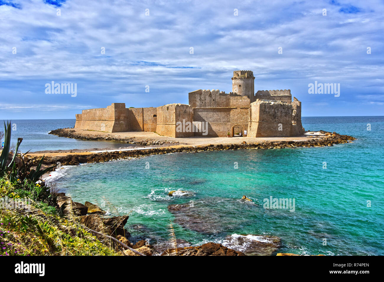 The castle in the Isola di Capo Rizzuto, Calabria, Italy Stock Photo ...
