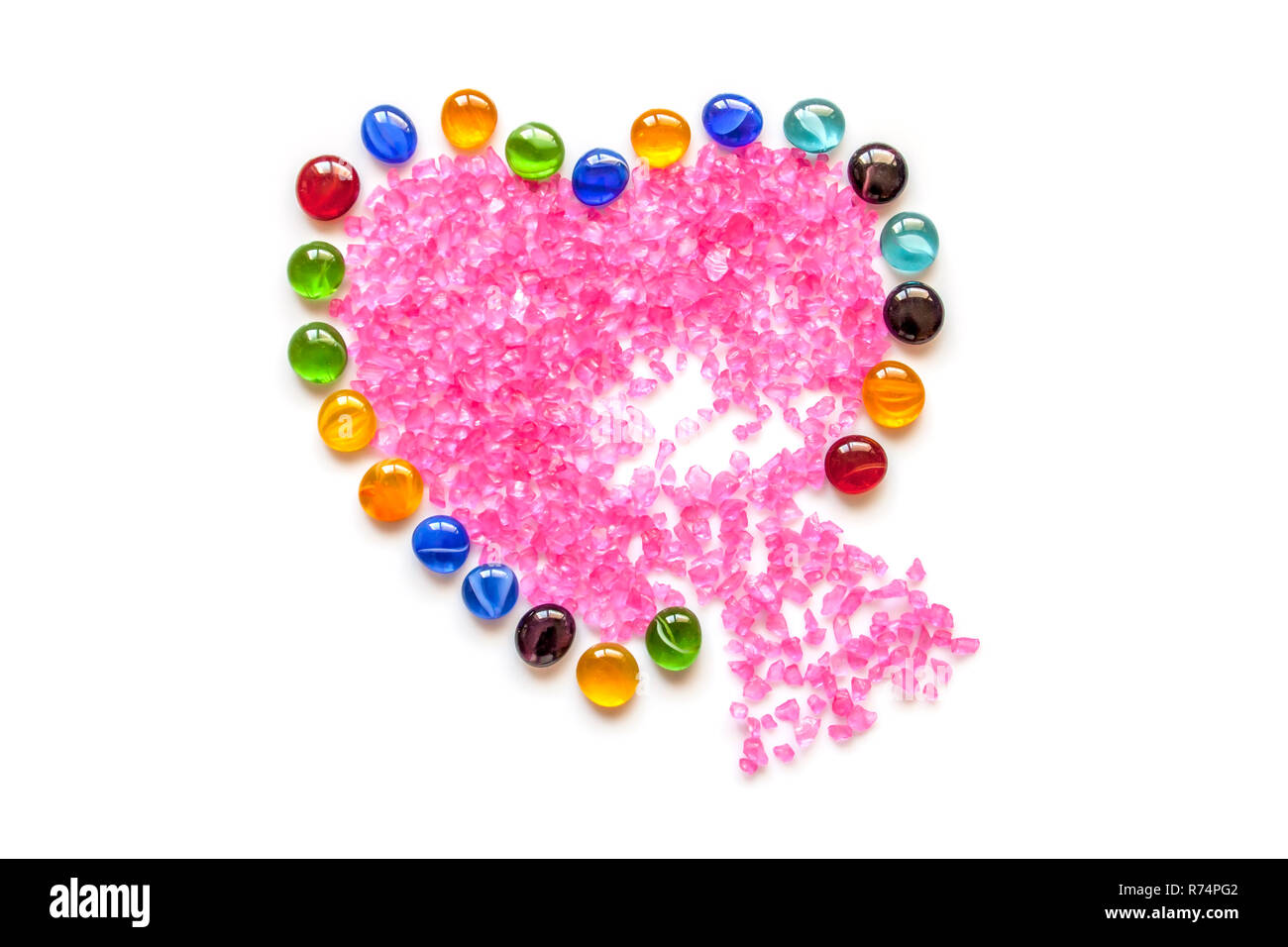 Broken heart made of vase gems with leaking crystals Stock Photo - Alamy