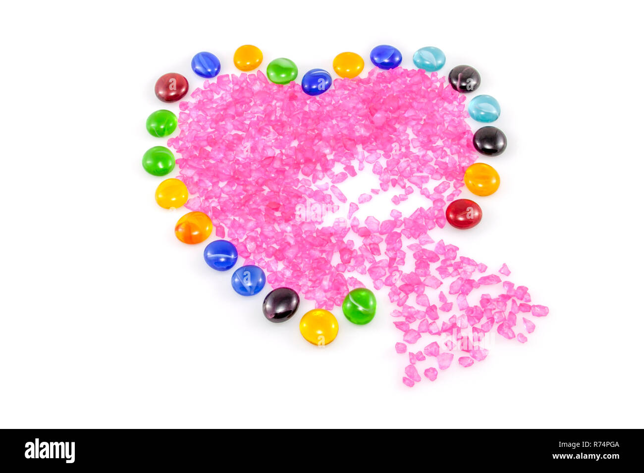 Broken heart made of vase gems with leaking crystals Stock Photo - Alamy