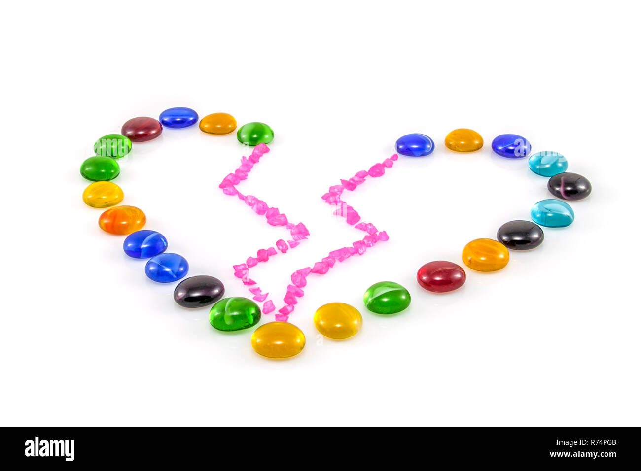 Broken heart made of vase gems and crystals Stock Photo - Alamy