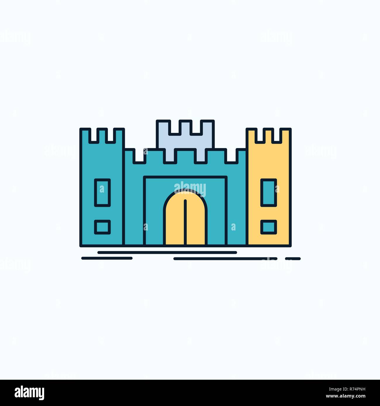 Castle, defense, fort, fortress, landmark Flat Icon. green and Yellow ...