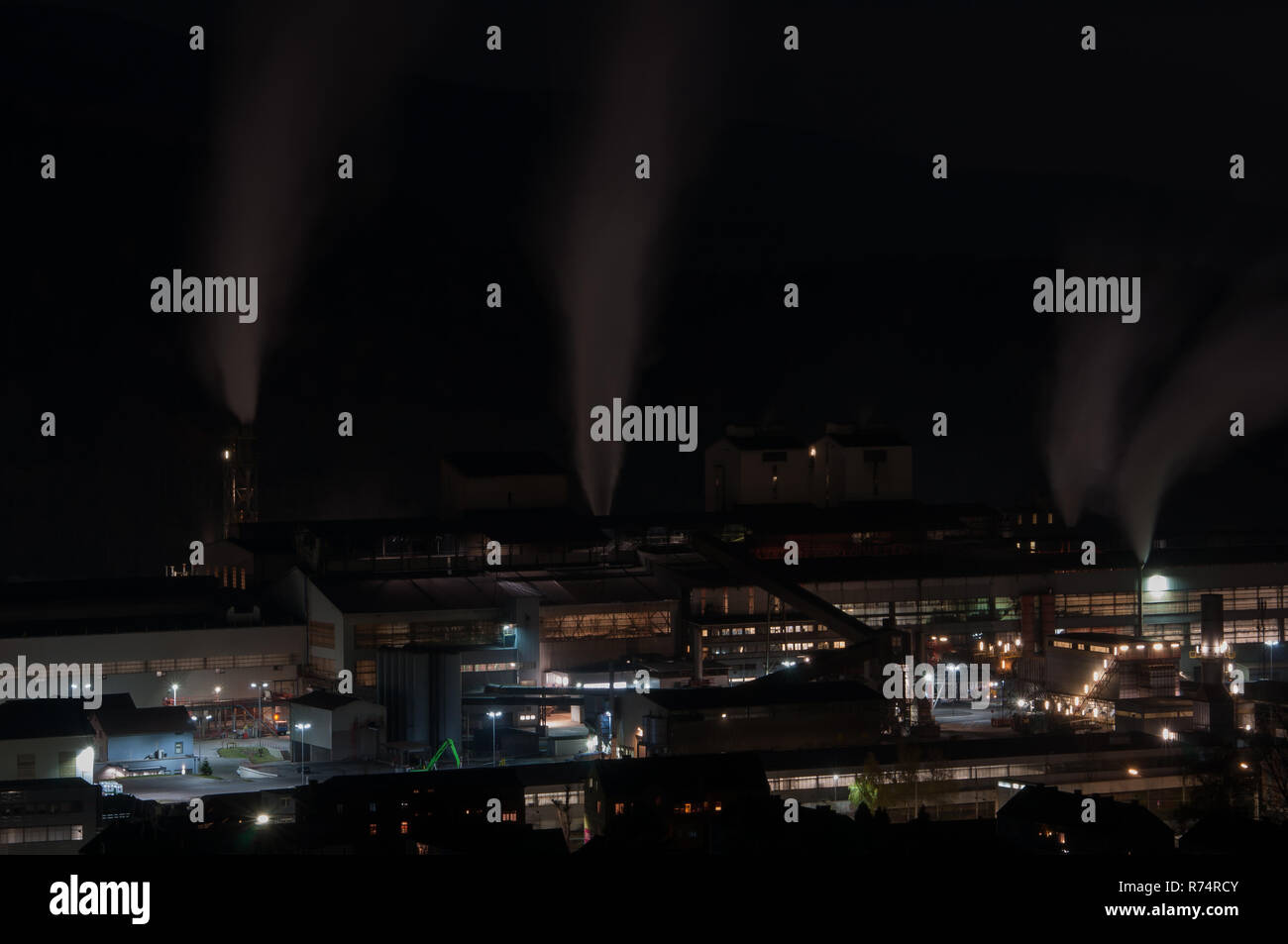 steel mill at night - time exposure Stock Photo - Alamy