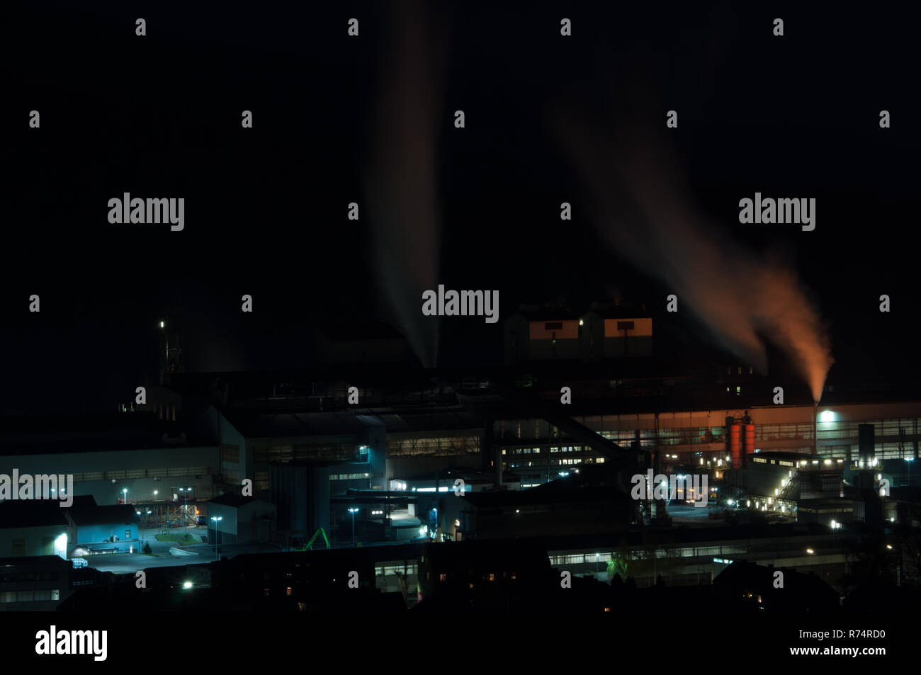 steel mill at night - time exposure Stock Photo - Alamy