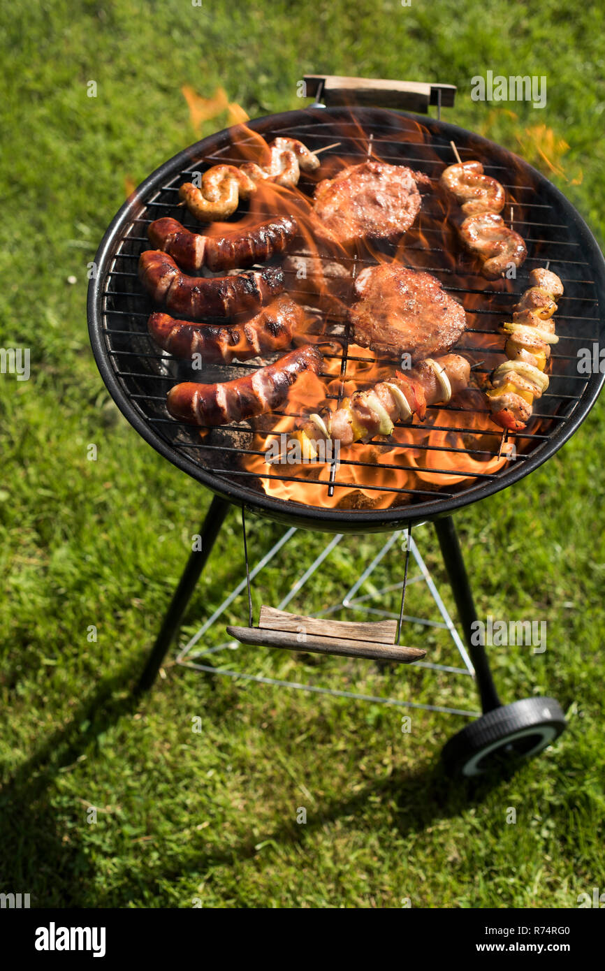 Assorted delicious grilled, barbecue and fire background Stock Photo ...